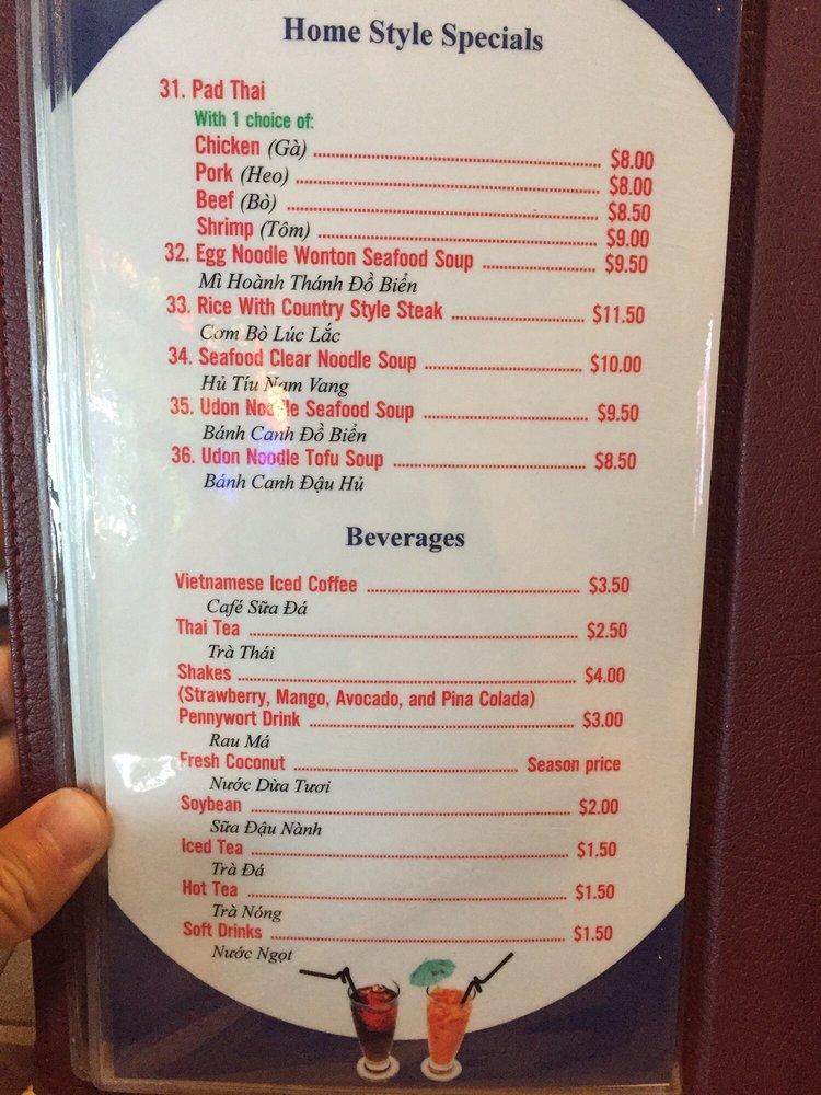 Menu at Mr. Pho restaurant, Albuquerque