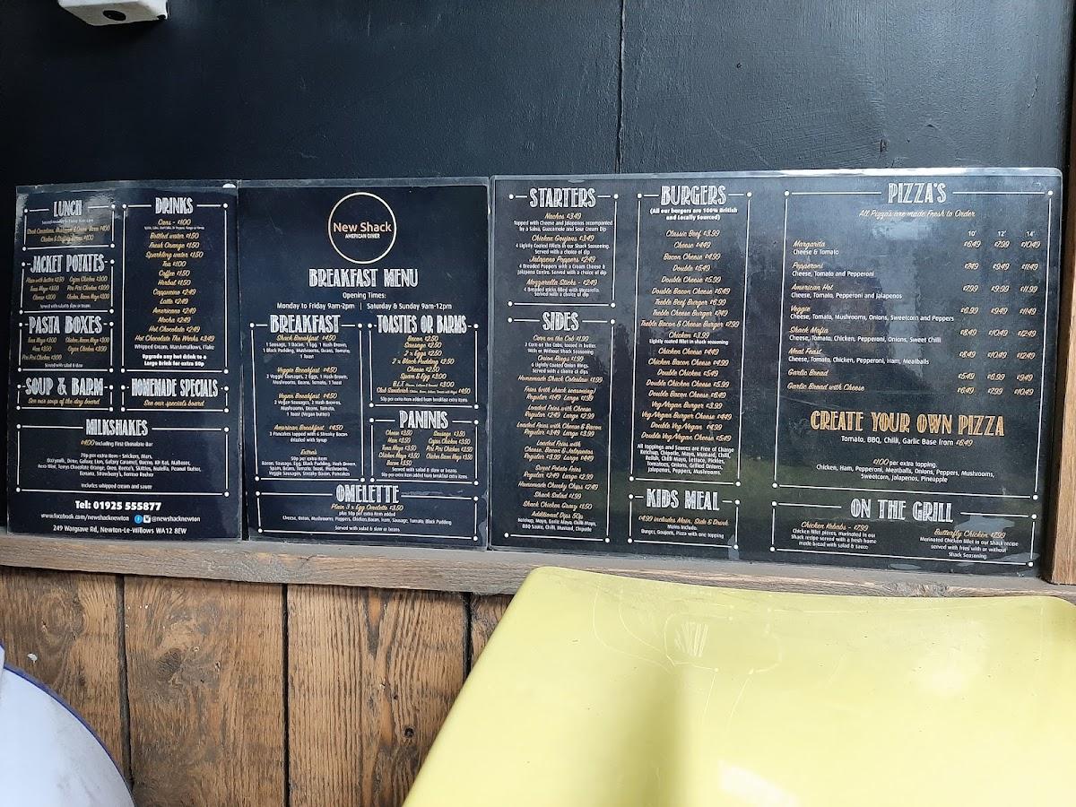 Menu at New Shack (American Diner) restaurant, Newton-le-Willows