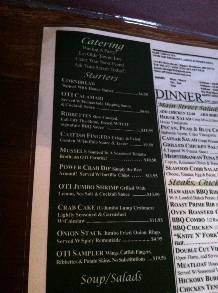 Menu at Olde Towne Inn restaurant, Upper Marlboro