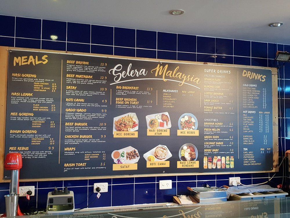 Menu at Selera Malaysia cafe, Cannington