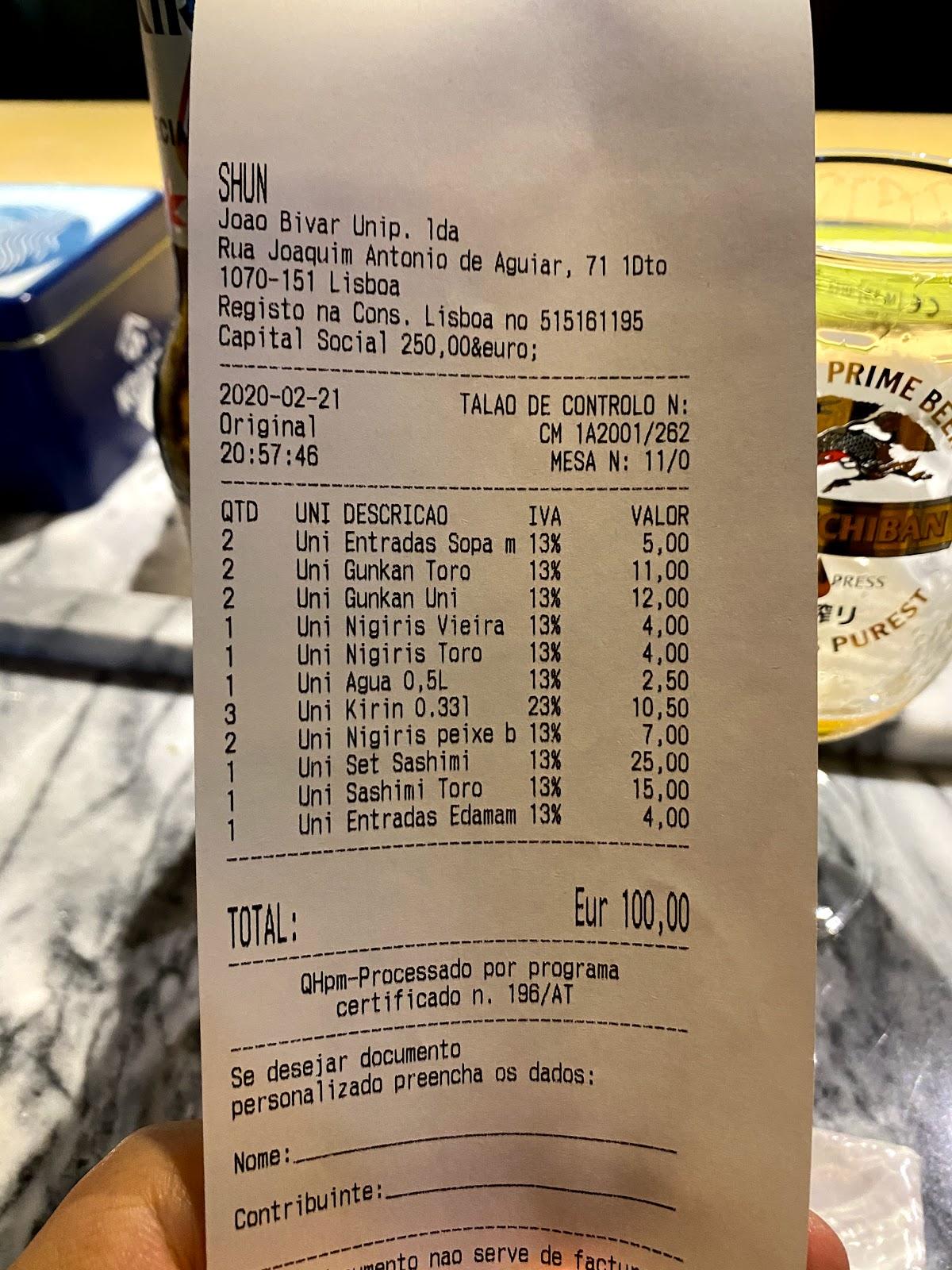 Menu at Shun - Open Kitchen restaurant, Lisbon