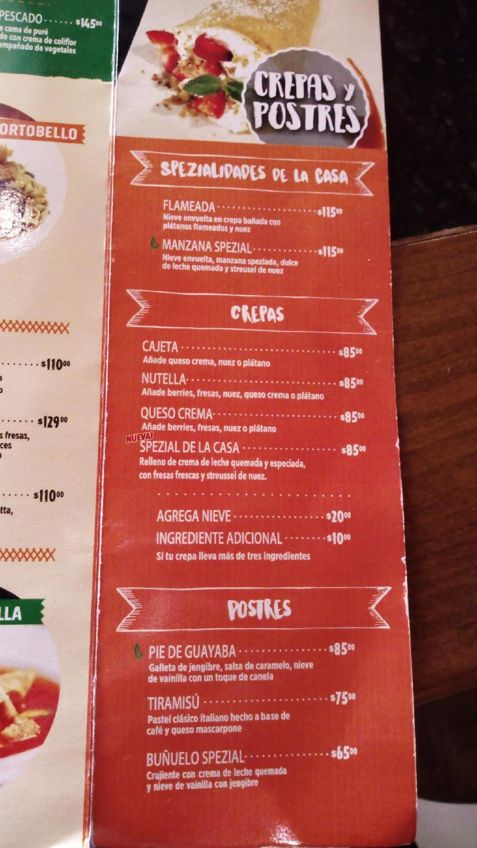 Carta del restaurante Sorbo, Tijuana, Paseo del los Héroes 9550 A09B