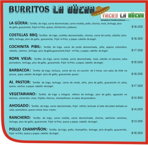 Menu at Tacos La Güera, Bogotá