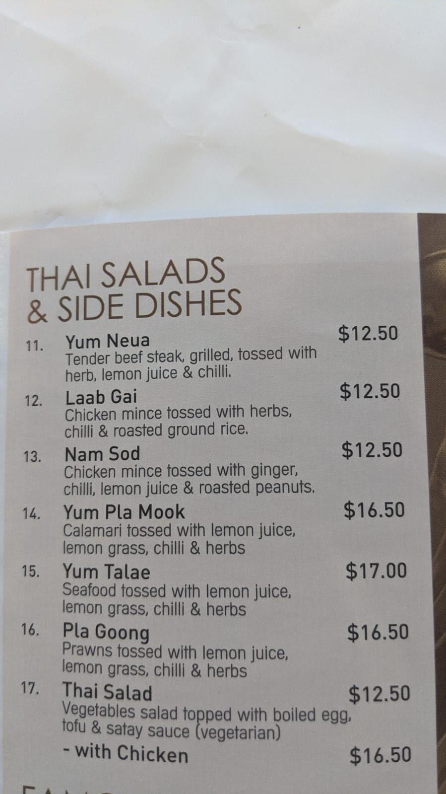 Menu at Thai Tables restaurant, Bayswater