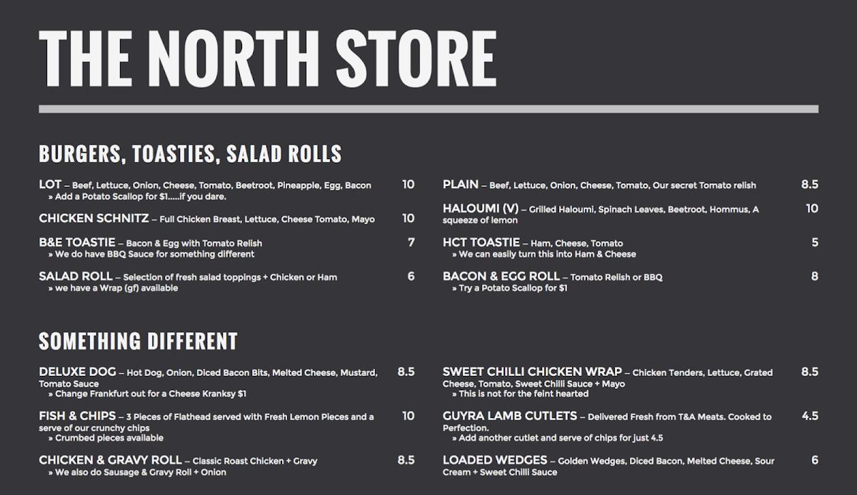 Menu at The North Store - Manilla, Manilla