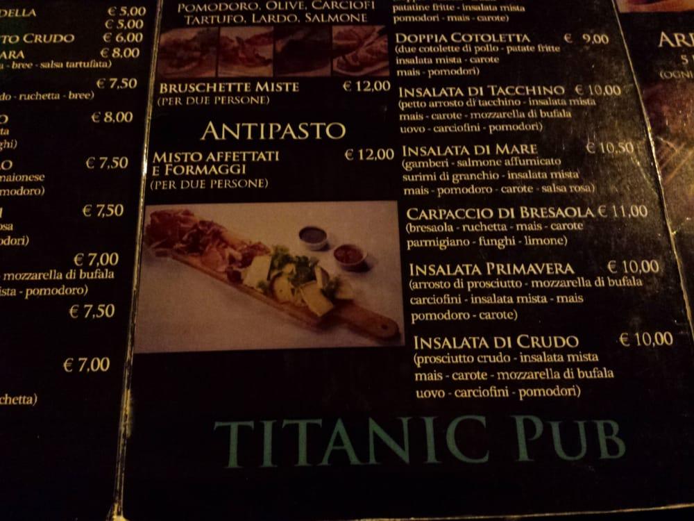 Menu at Titanic pub & bar, Rome