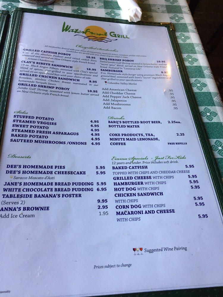 Carta del restaurante Waterfront Grill, Monroe
