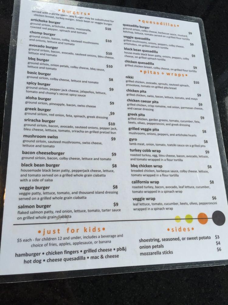 Menu at Chomp restaurant, Rochester
