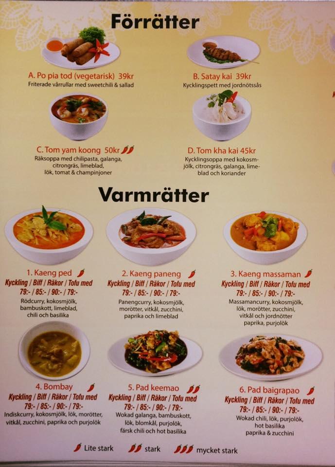 Menu at Anurak Thai Take Away restaurant, Mölndal