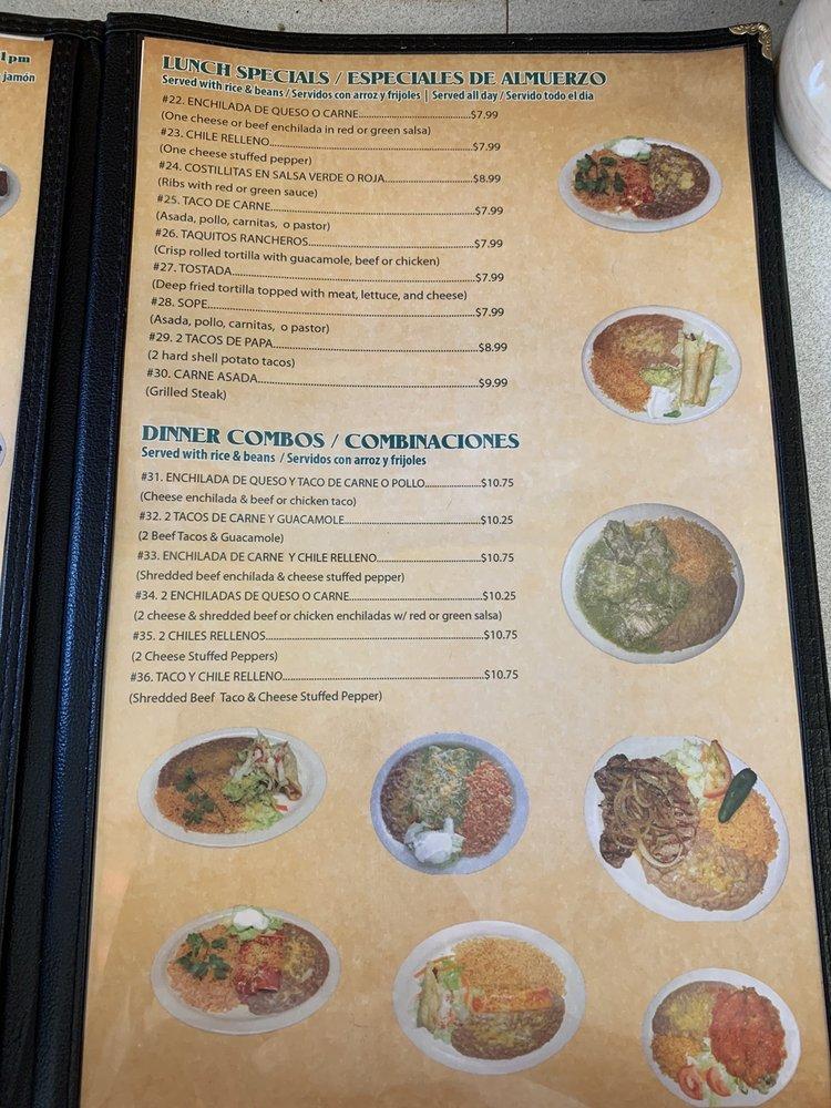 Menu at El Rinconsito restaurant, Riverside