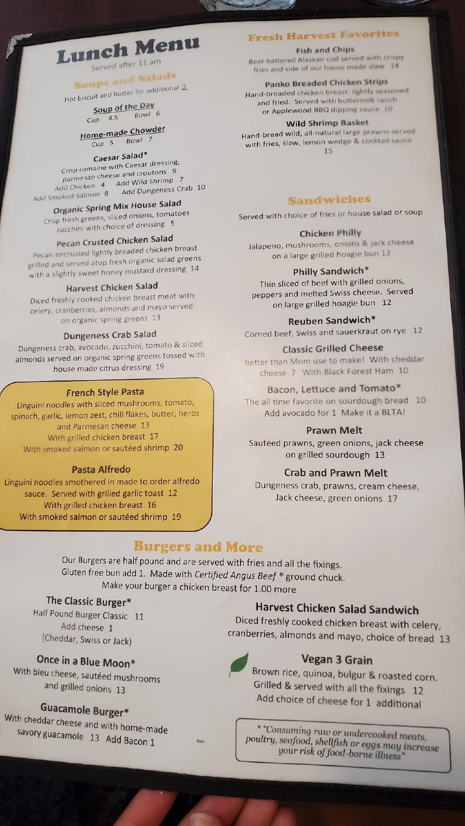 Menu at Fresh Harvest Cafe, Florence
