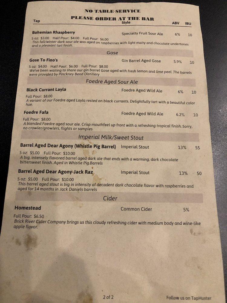 Menu at Heavy Riff Brewing Company pub & bar, St. Louis