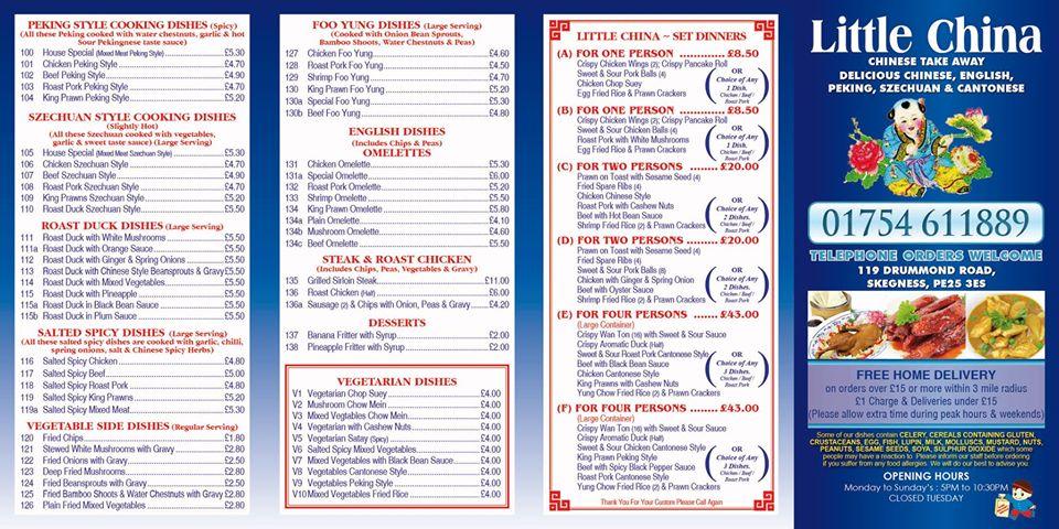 Menu at Little China Chinese Take Away fast food, Skegness