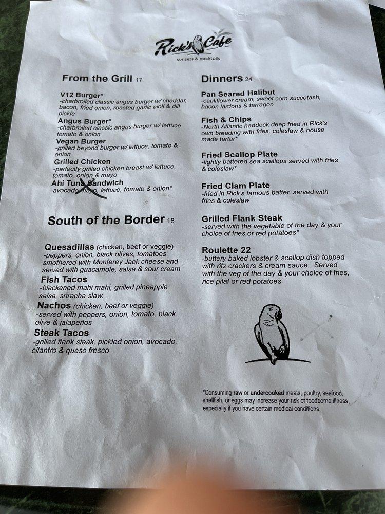 Menu at Rick's Cafe, Naples