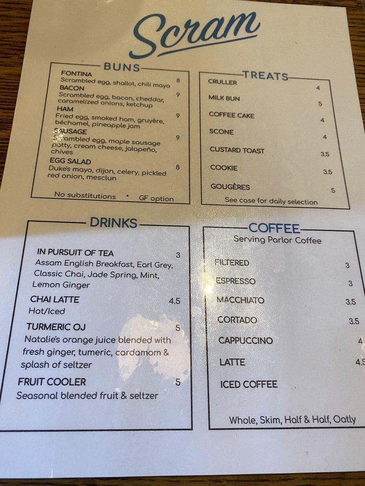 Menu at Scram Bakery, Jersey City