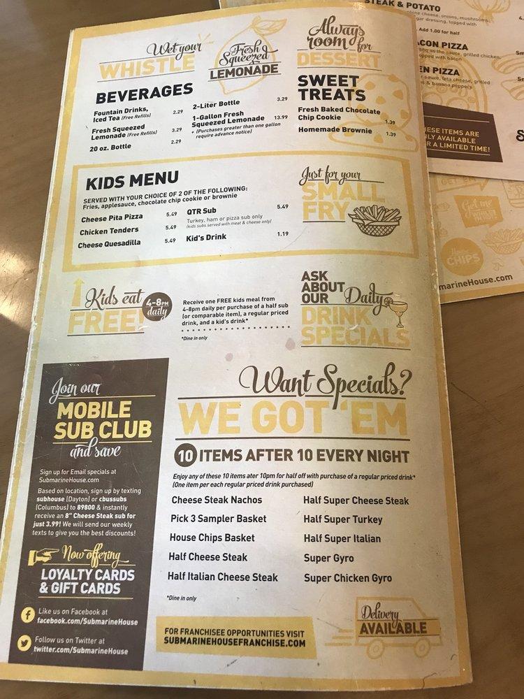 Menu at Submarine House pub & bar, Dayton, N Dixie Dr