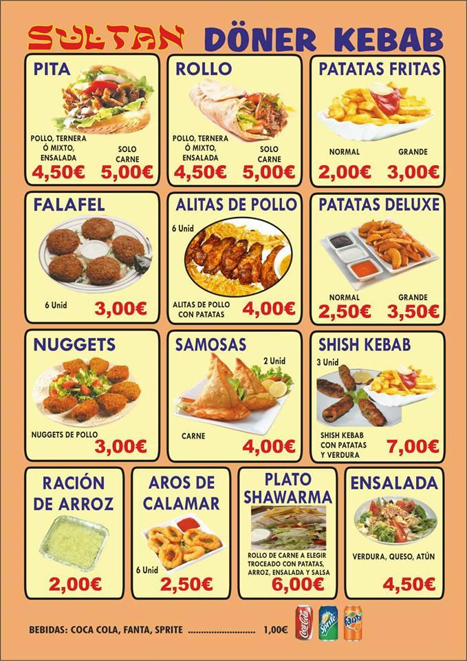 Menu at Sultan Döner Kebab restaurant, Ayora