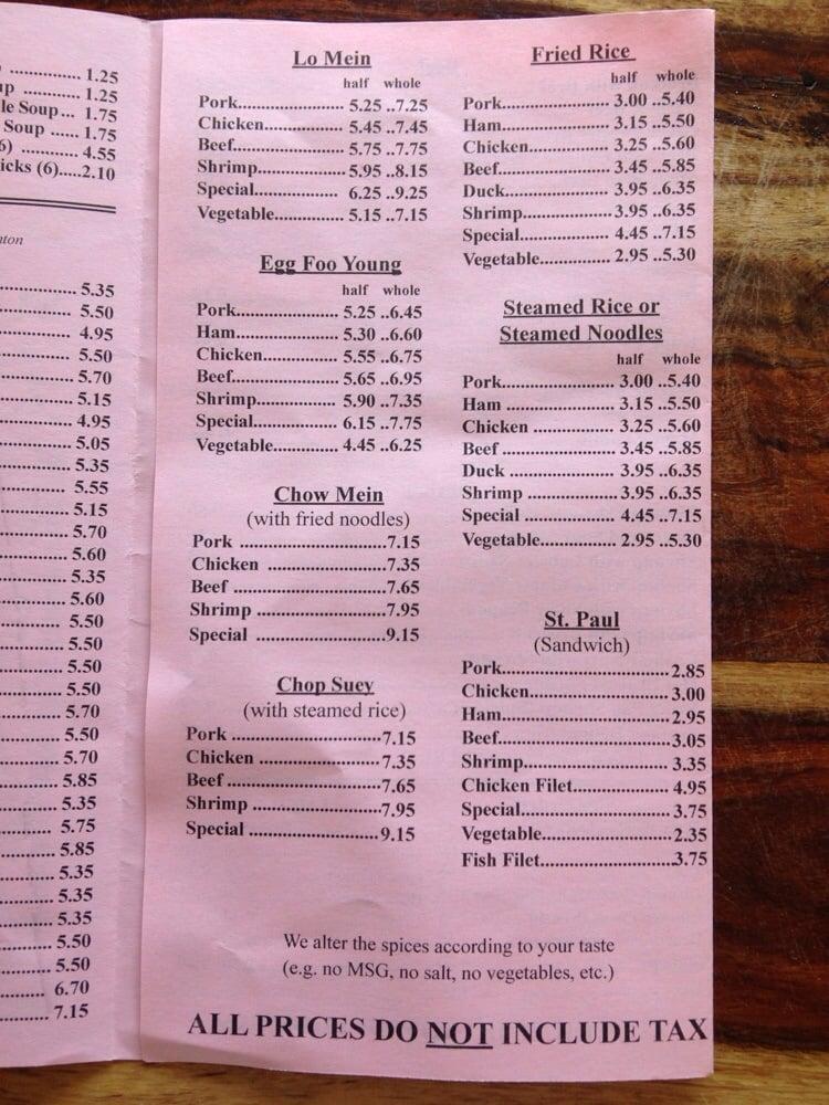 Menu at Sun Restaurant, Hazelwood
