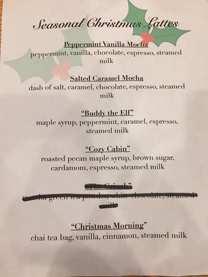 Menu at The Poppy Press Coffee Company cafe, Hazleton