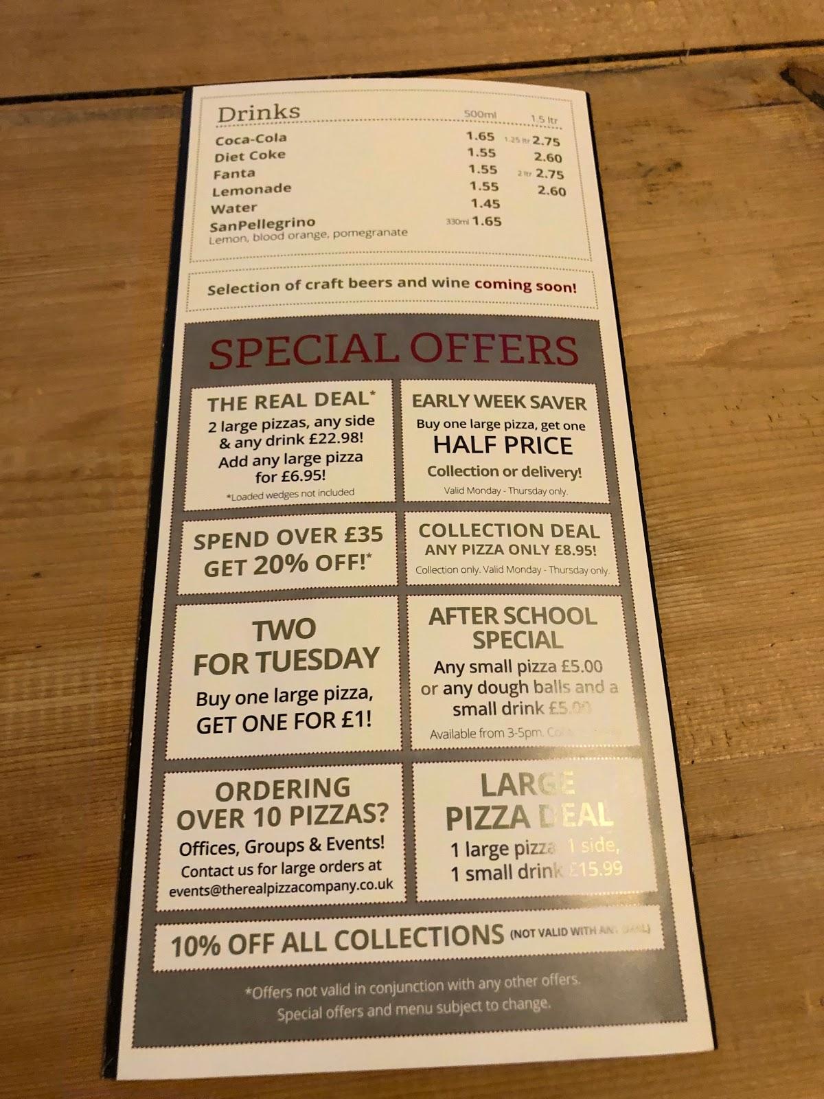 Menu at The Real Pizza Company Copthorne restaurant, Crawley
