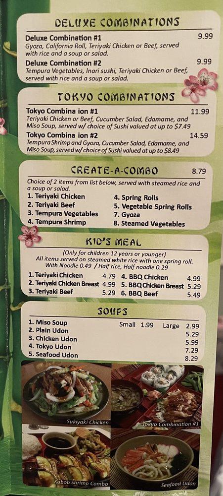 Menu at Tokyo Bowl restaurant, Porterville