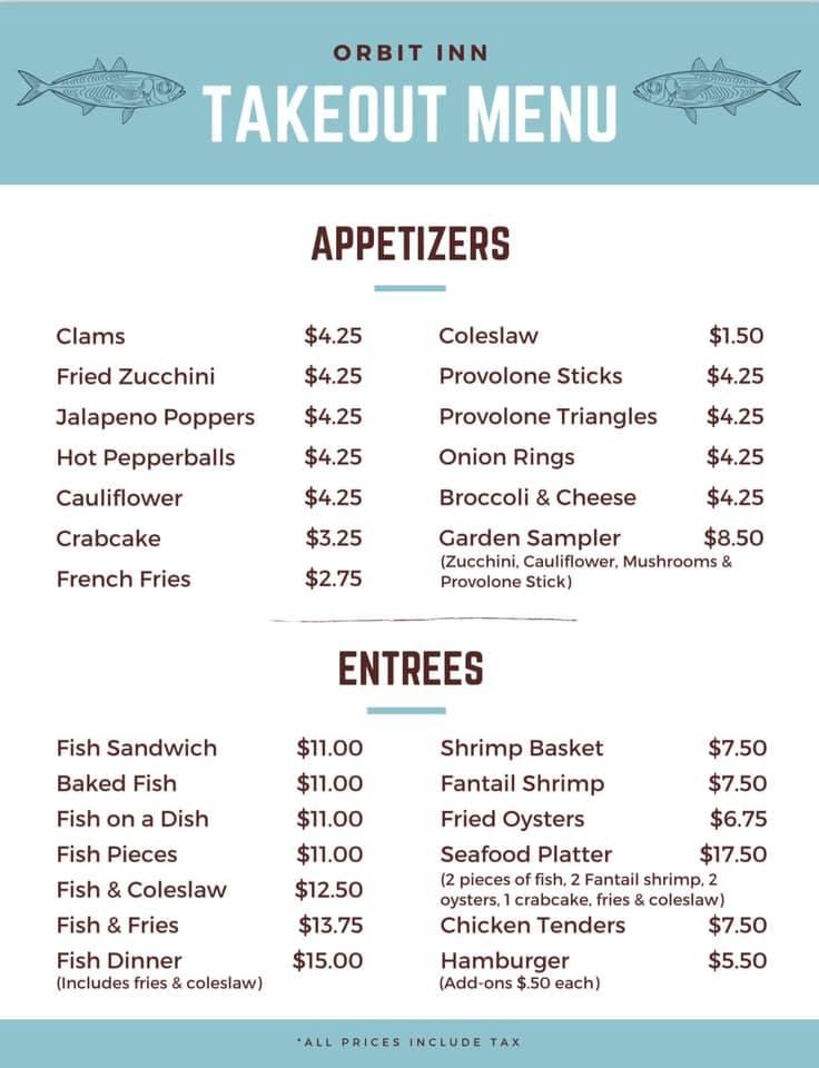 Menu at orbit pub & bar, Ambridge