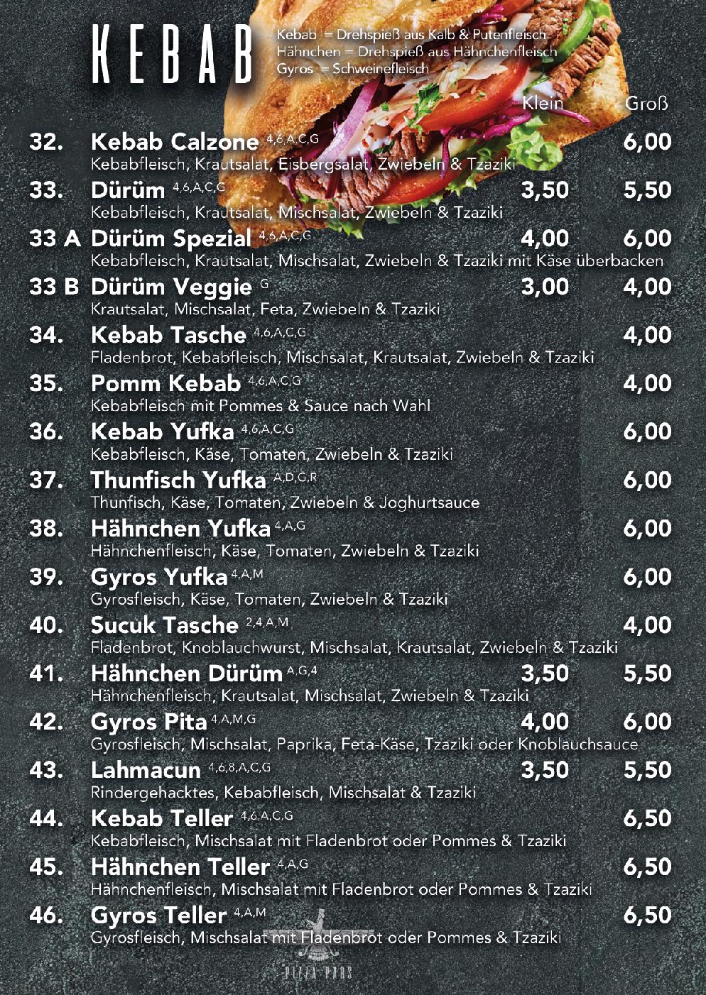 Menu at Pizza Pars, Meppen