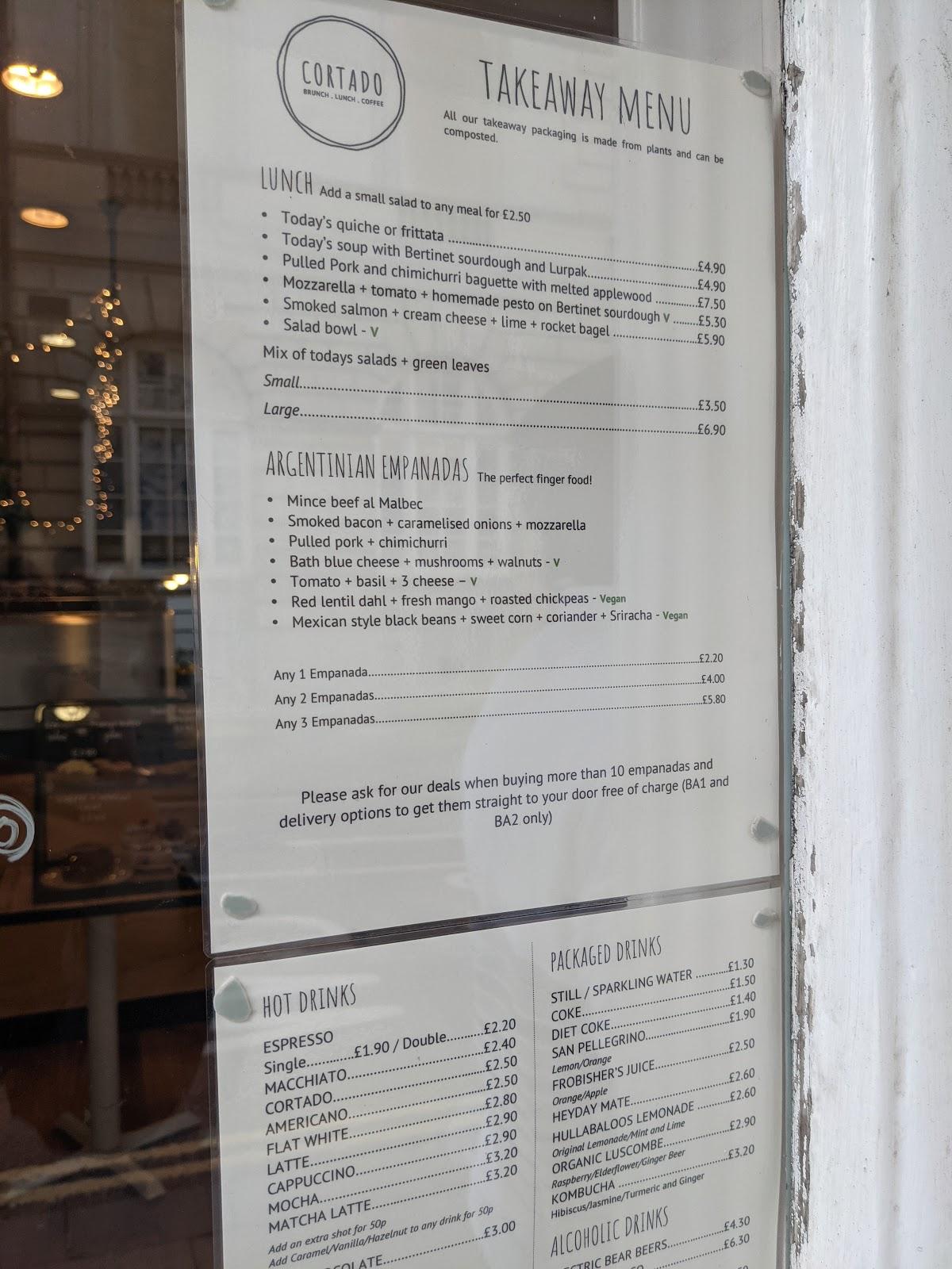 Menu at Cortado Café cafe, Bath