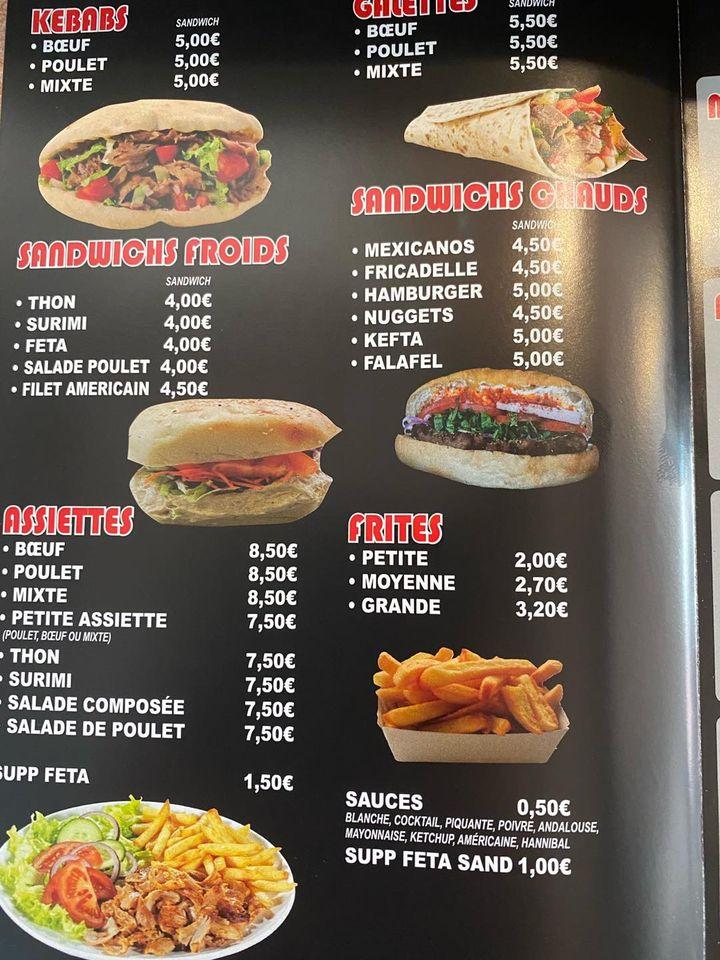Menu at Euro Istanbul fast food, Haubourdin