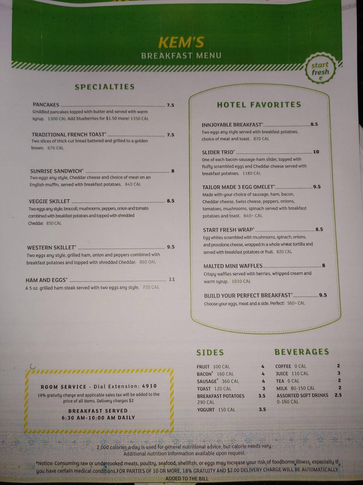 Menu at Kem's Restaurant, Beckley