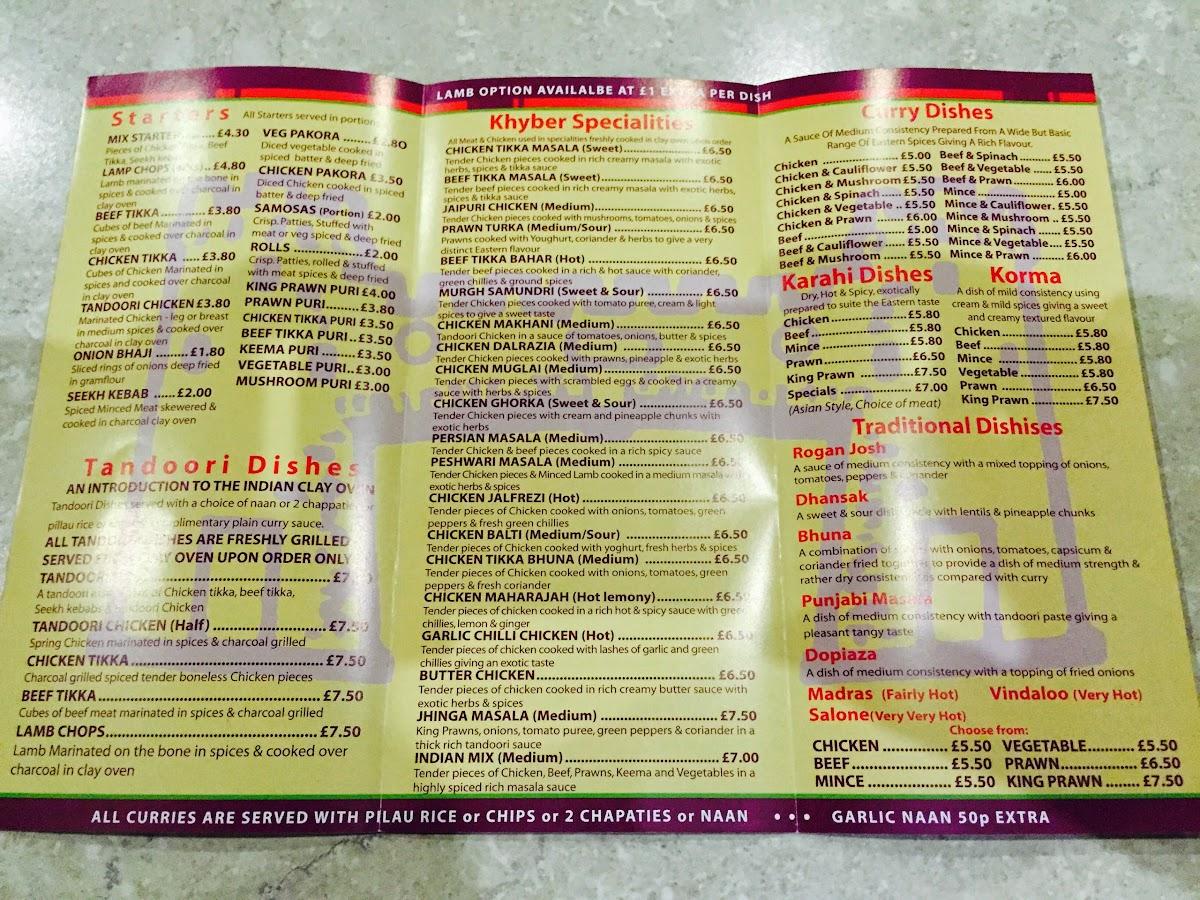 Menu at Khyber Cafe Blackburn, Blackburn