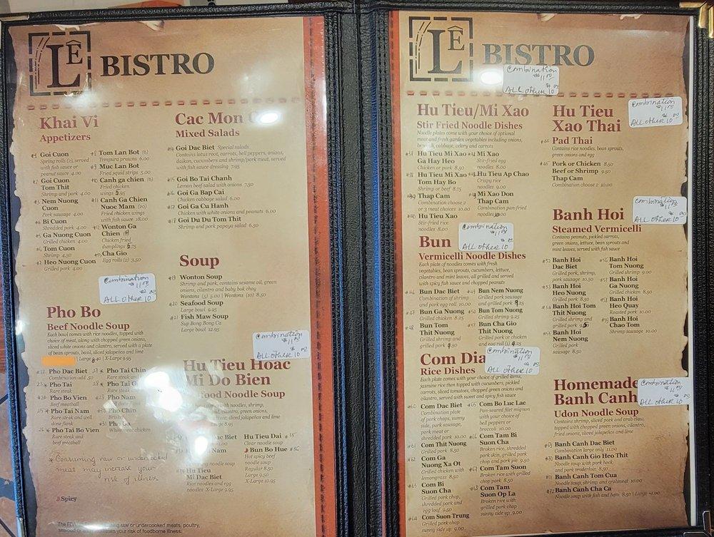 Menu at Le Bistro Vietnamese Restaurant, Albuquerque, San Pedro Dr NE