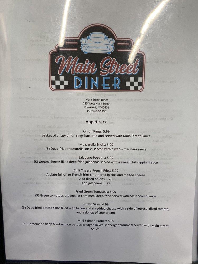 Menu at Main Street Diner restaurant, Frankfort