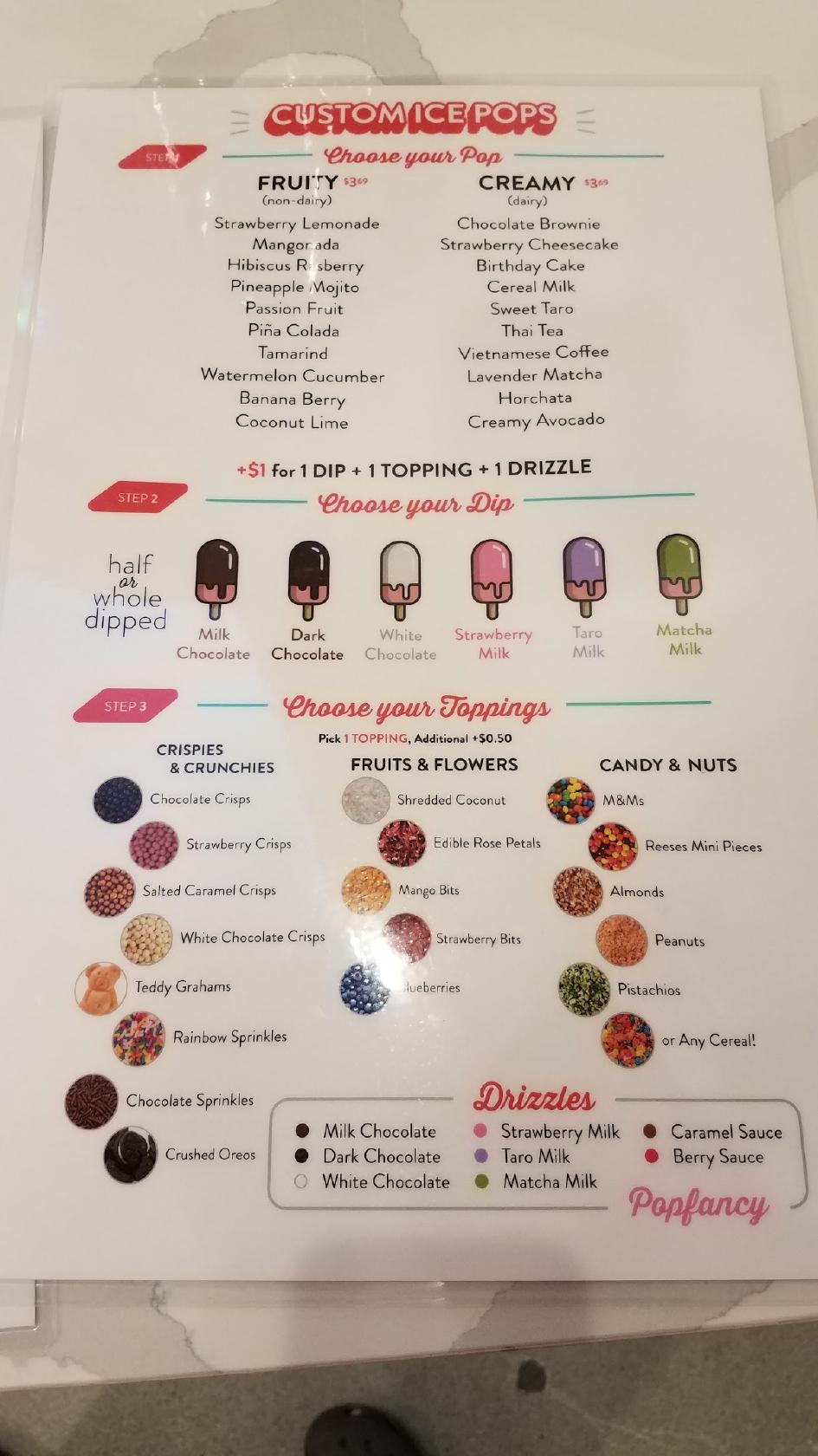 Menu at Popfancy Dessert Bar, Houston