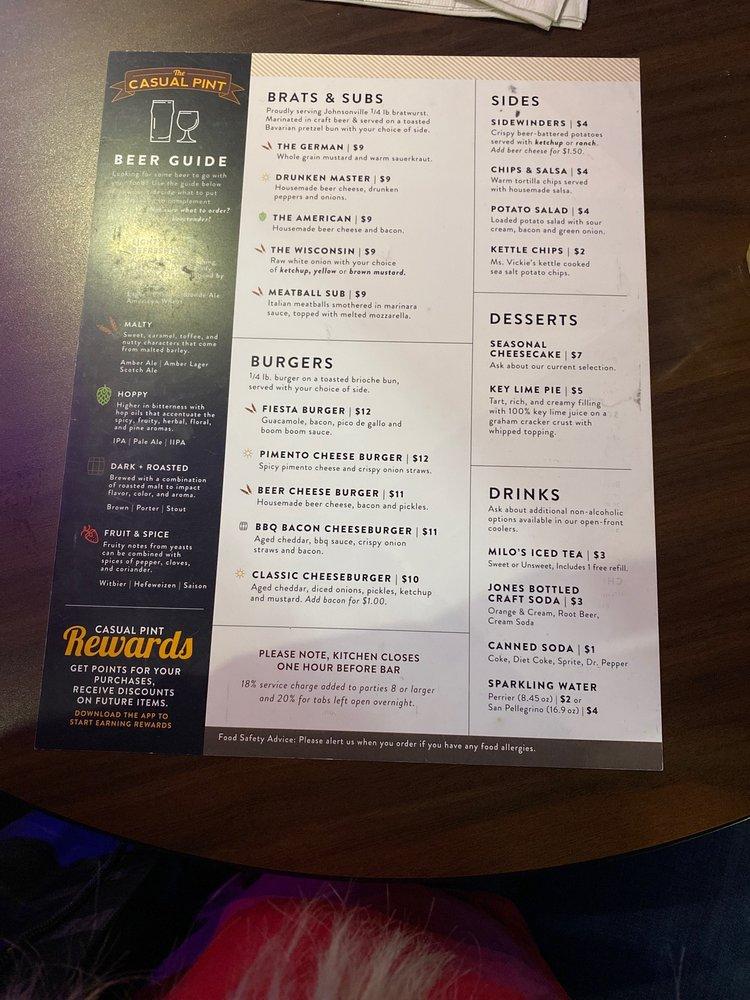 Menu at The Casual Pint pub & bar, Huntsville