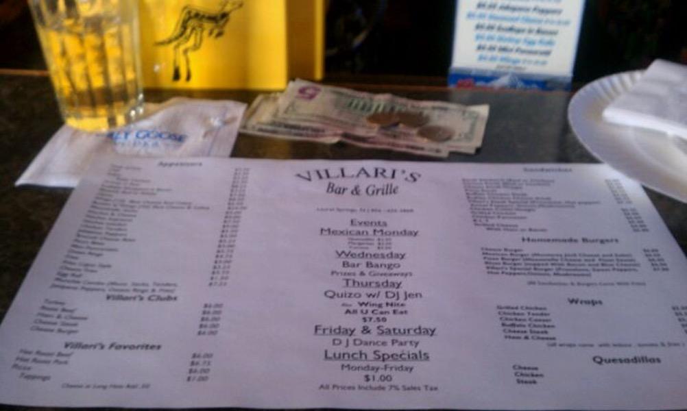 Menu at Villari's by the Pike pub & bar, Laurel Springs