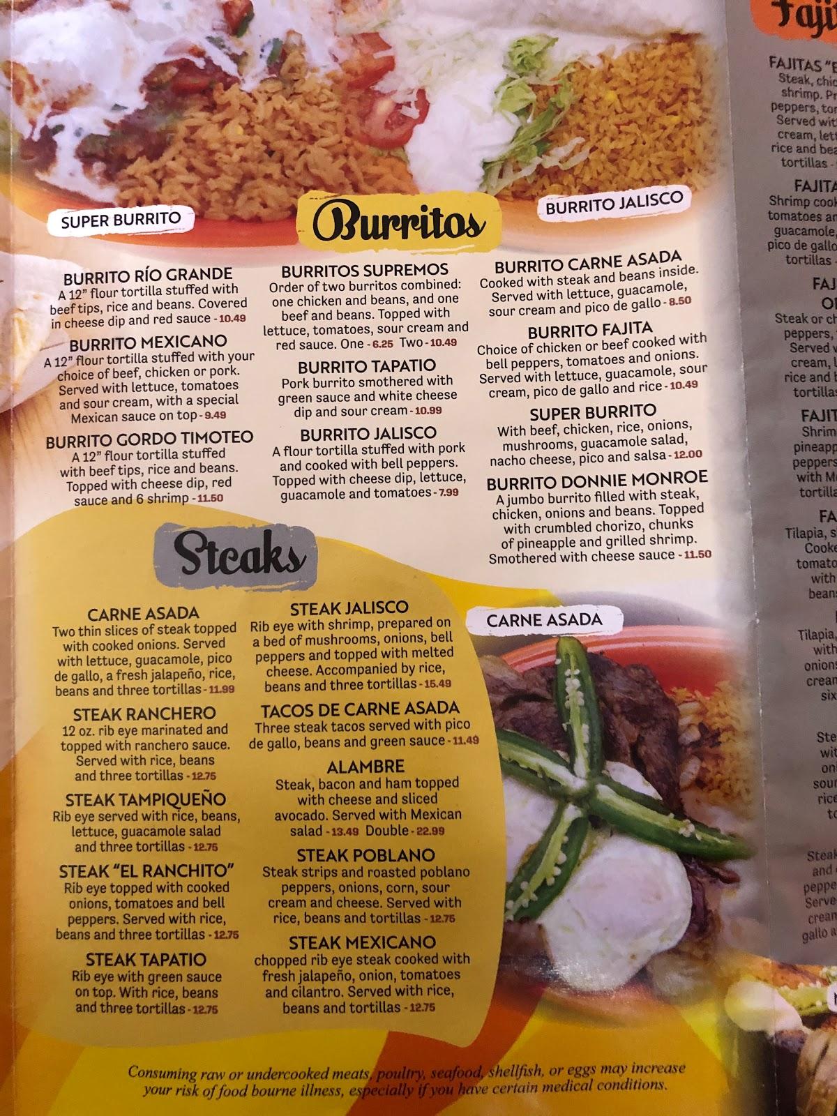 Menu at El Ranchito restaurant, Holton