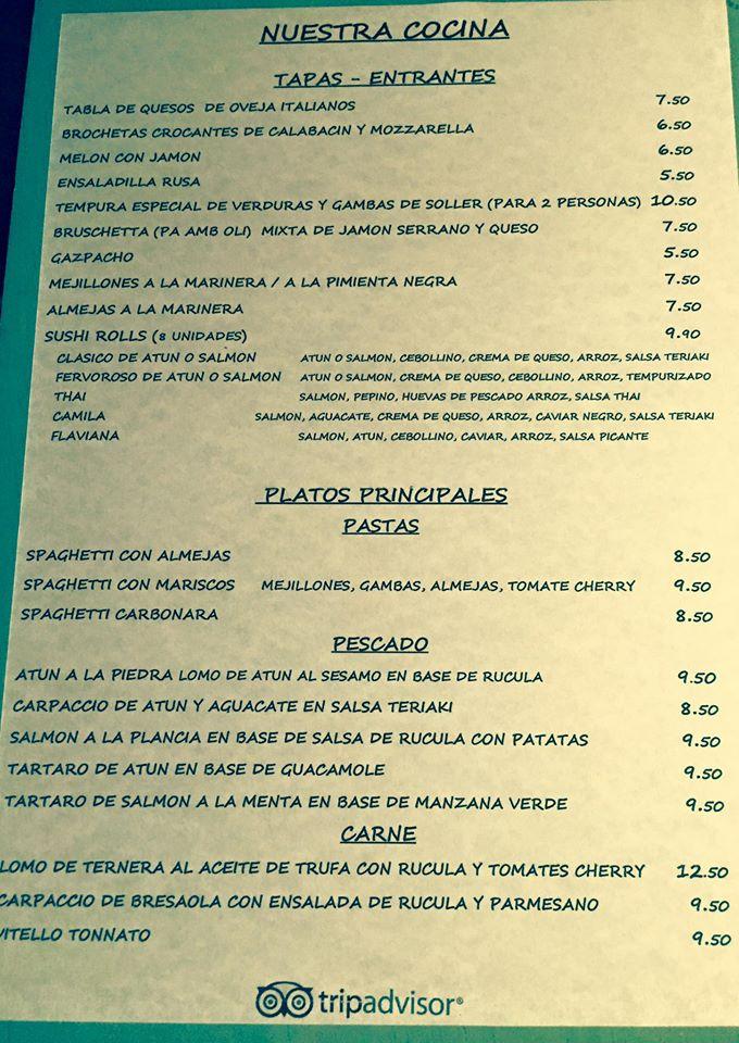 Menu at FRESCO restaurant, Palma