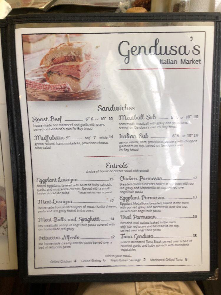 Menu at Gendusa's Italian Eatery pizzeria, Kenner