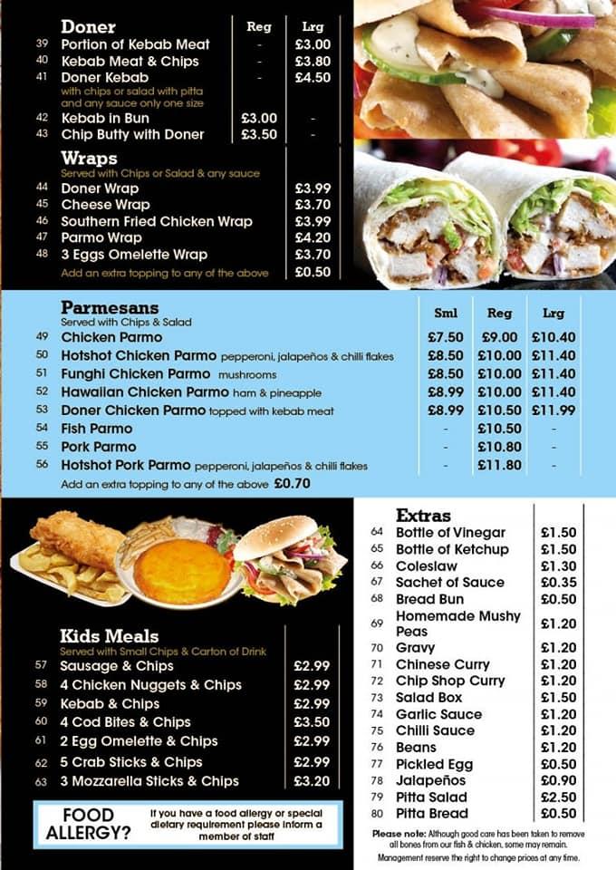 Menu at Golden Bell Fish And Chips restaurant, Middlesbrough