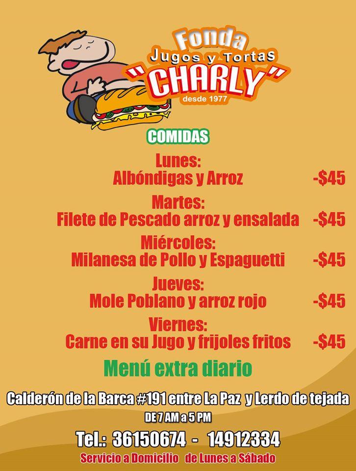 Carta del restaurante Fonda Jugos y Tortas Charly, Guadalajara