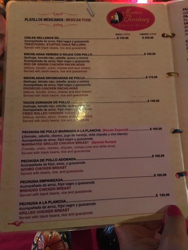 Menu at Maria Jimenez Restaurante Mexicano, Cabo San Lucas