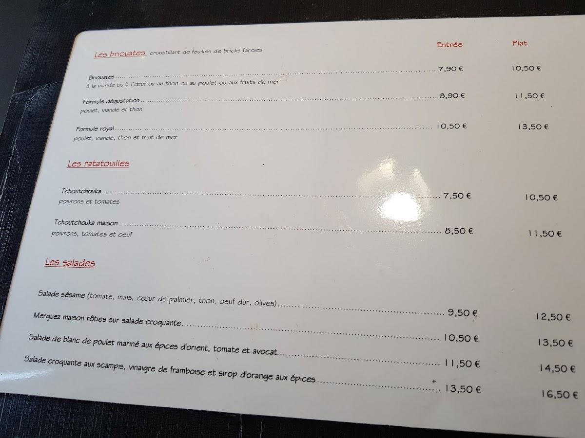 Menu au Sésame restaurant, Florange