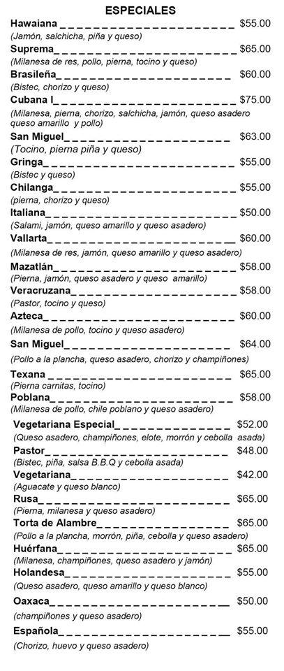 Menu at Super Torta restaurant, San Miguel de Allende