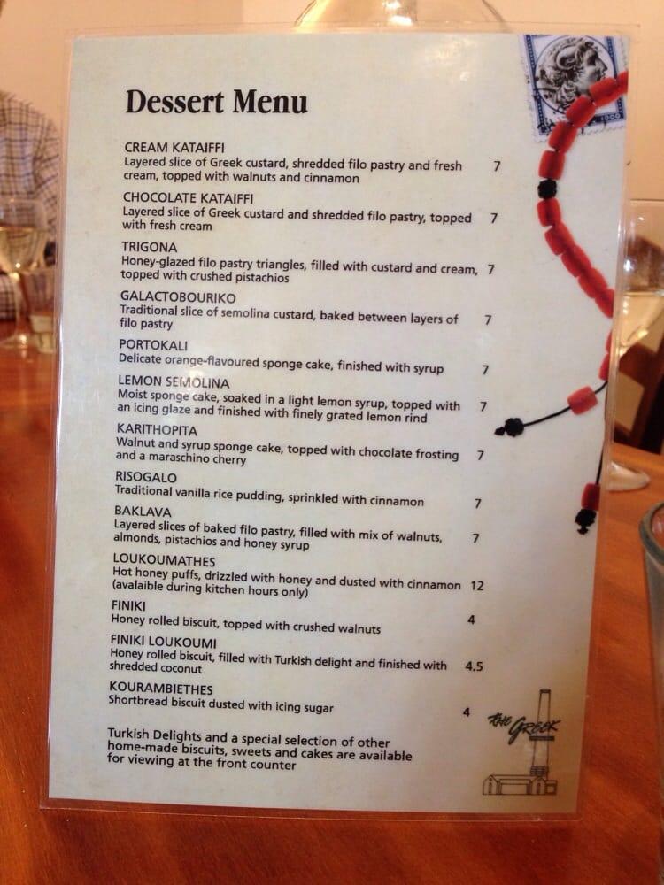Menu at The Greek on Halifax restaurant, Adelaide