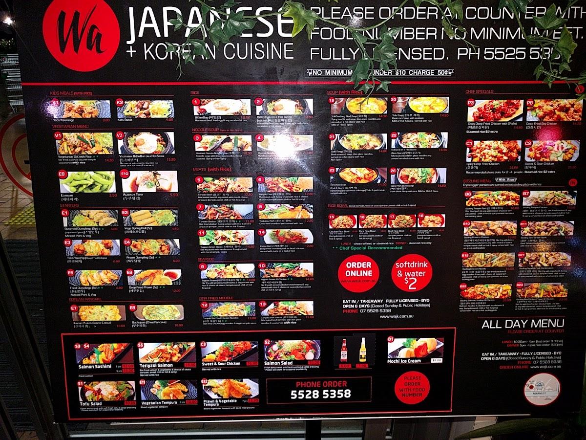 Menu at Wa Japanese & Korean Restaurant. Fully Licensed, Southport