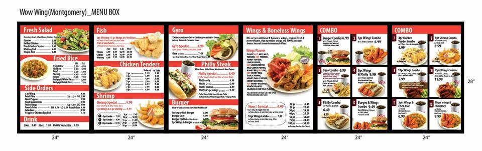 Menu at Wow Wings restaurant, Montgomery, Ann St