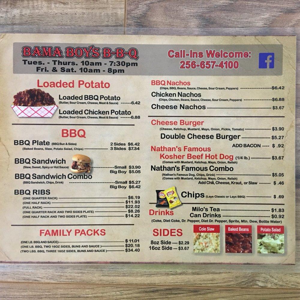 Menu at Bama Boys BBQ, Henagar