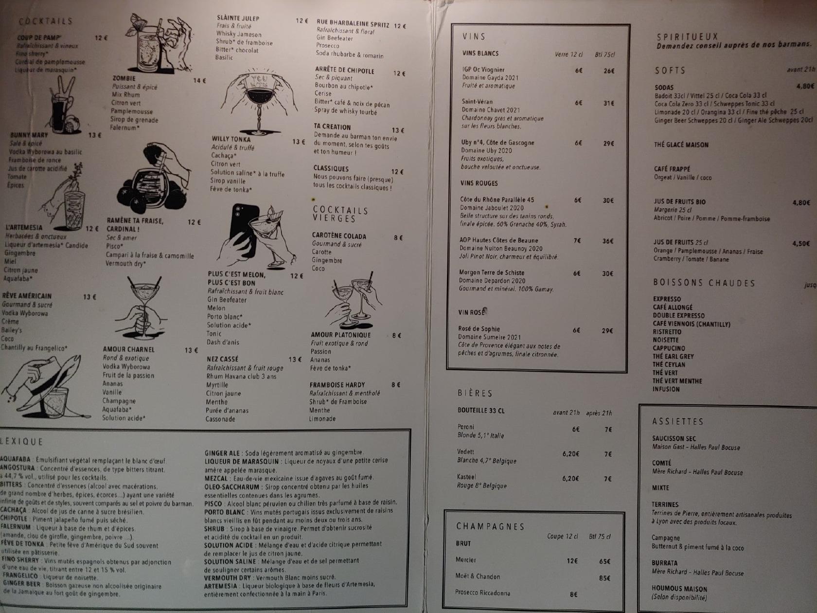 Carta de Bar Le Florian, Cocktails & Spirits, Lyon