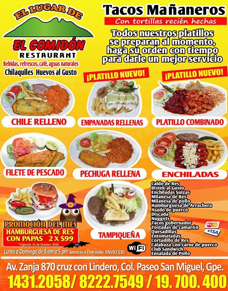 Carta del restaurante El Lugar Del Comidon Rest, Guadalupe